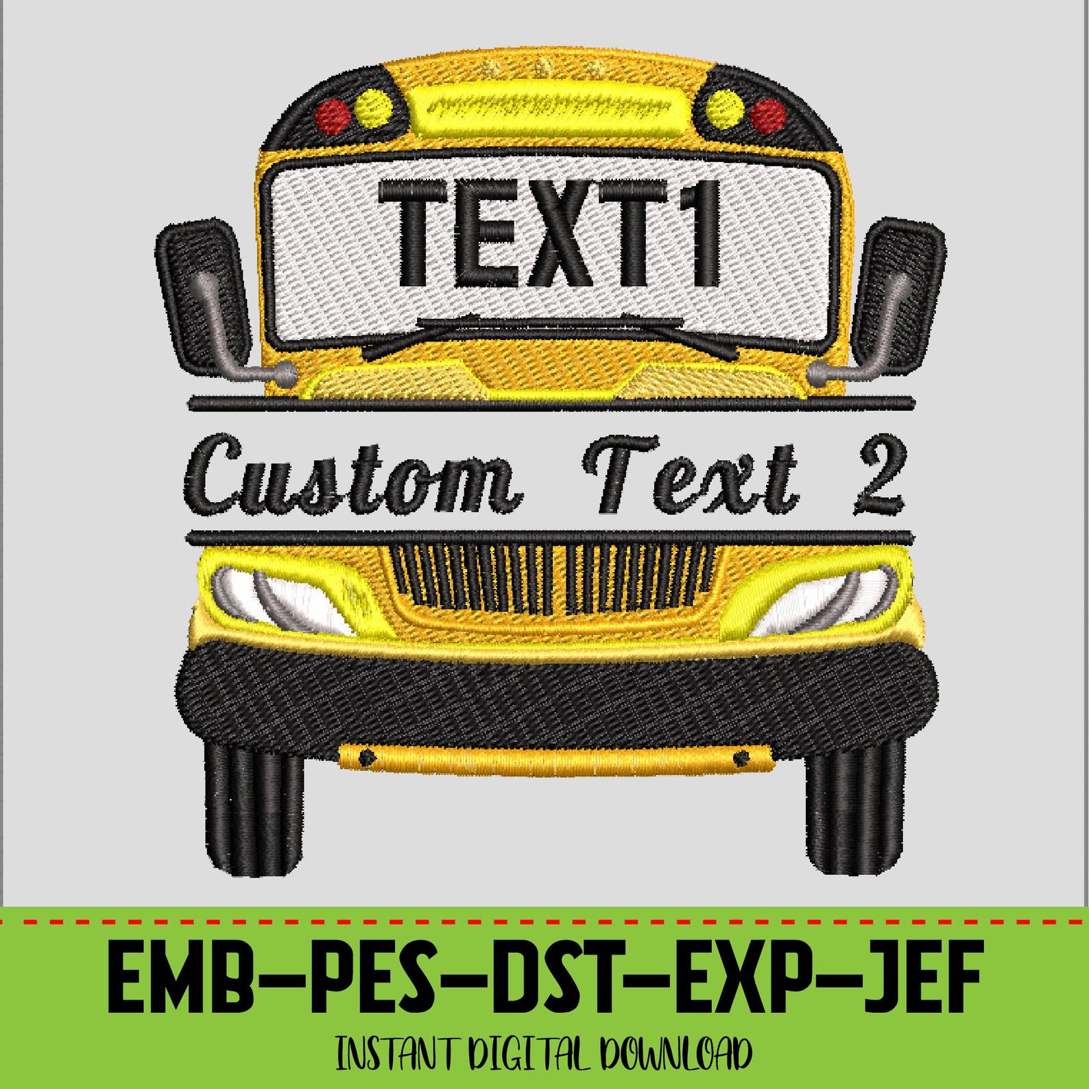 School Bus Machine Embroidery Design, Personalized Name PES File, Back ...
