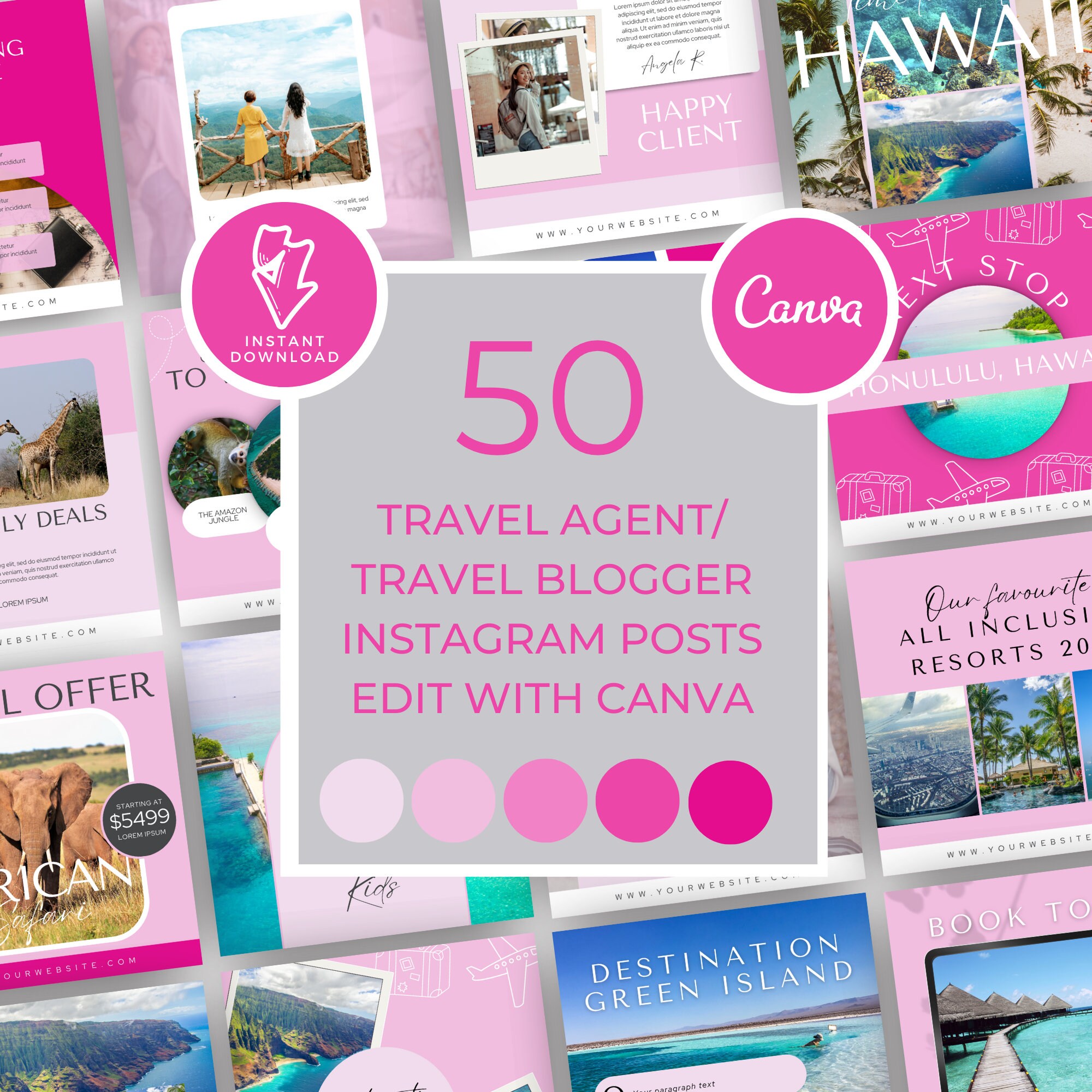 Travel Agent Instagram Posts, Pink, Minimalist, Modern, Luxury, Travel ...