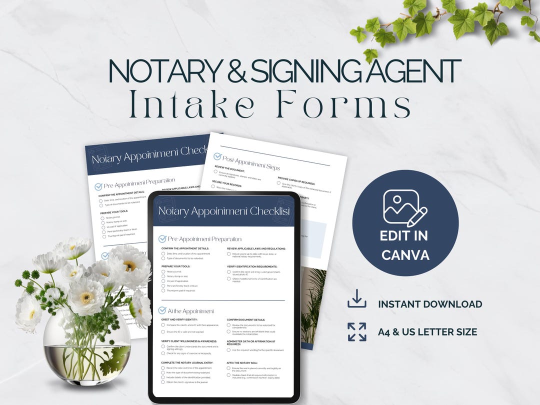 Notary Appointment Checklist, Mobile Notary Forms, Client Intake ...