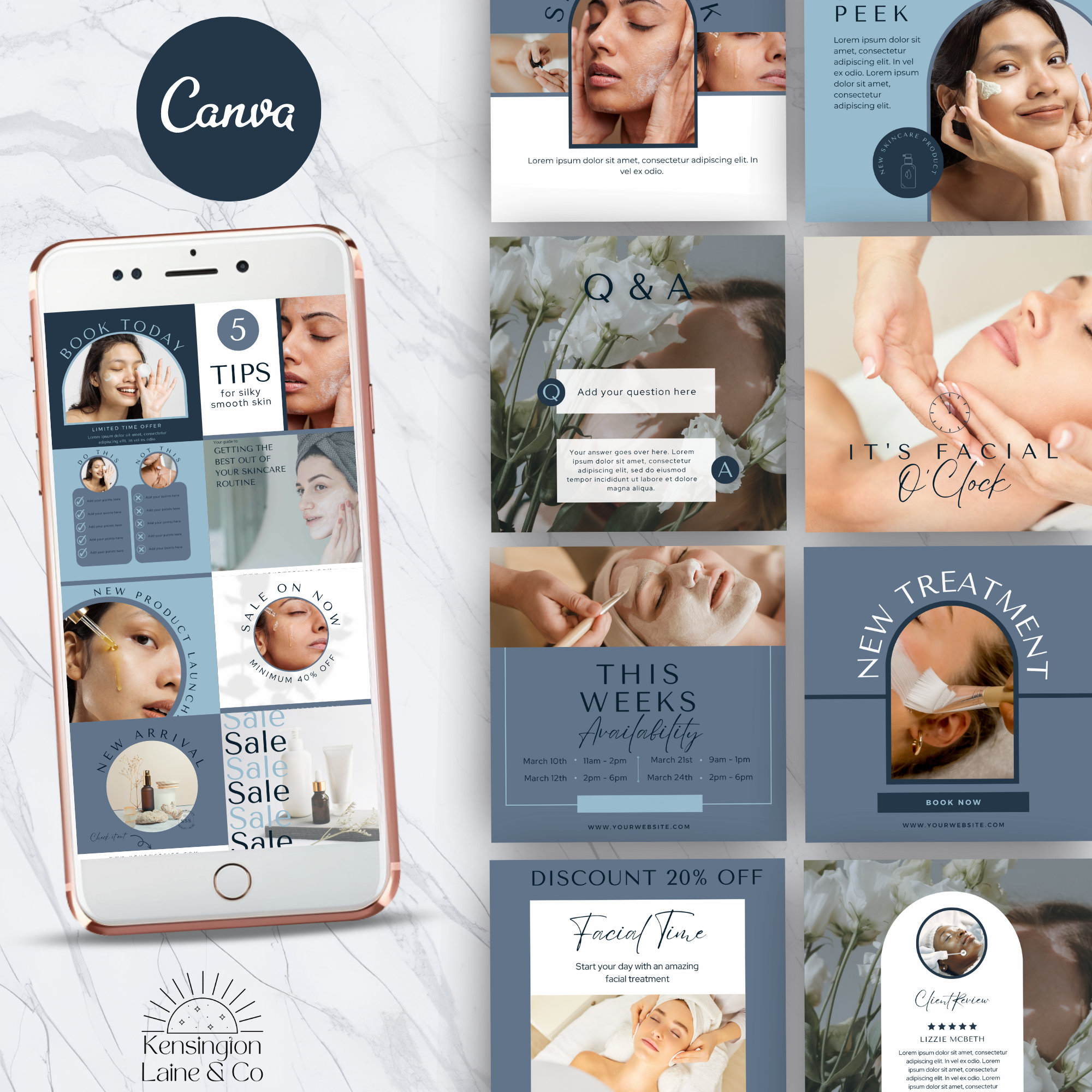 Canva Instagram Template Business Esthetician, Blue, Skin Care ...