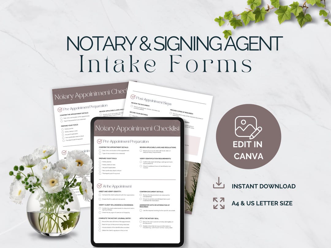 Notary Appointment Checklist, Mobile Notary Forms, Client Intake ...