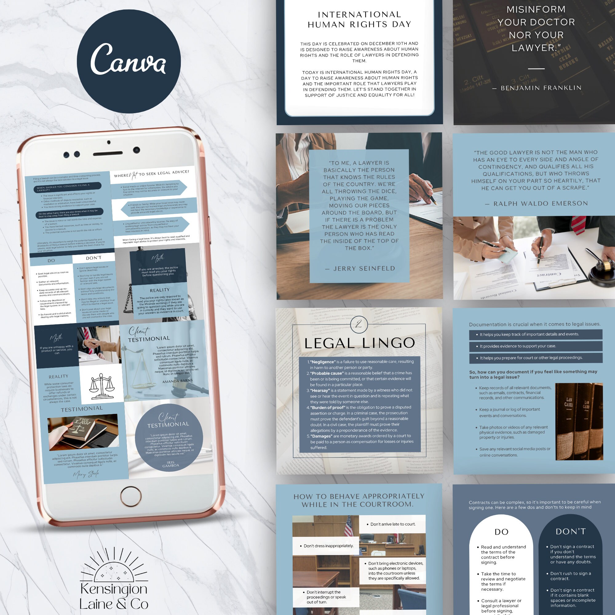 Law Firm Instagram Post Ideas, Blue, Social Media Posts for Lawyers and ...