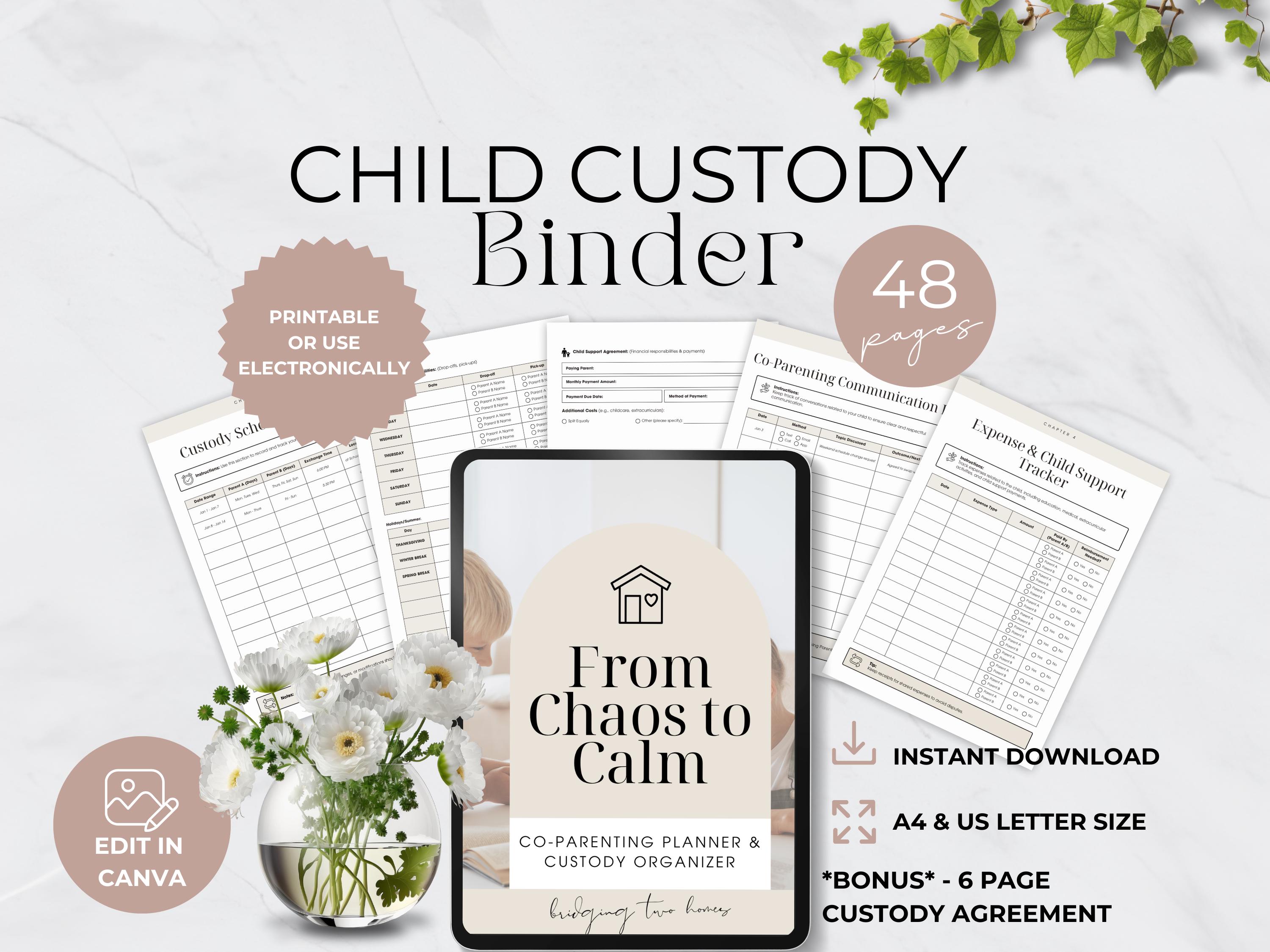 Child Custody Binder, Printable Custody Planner, Co-parenting Calendar ...