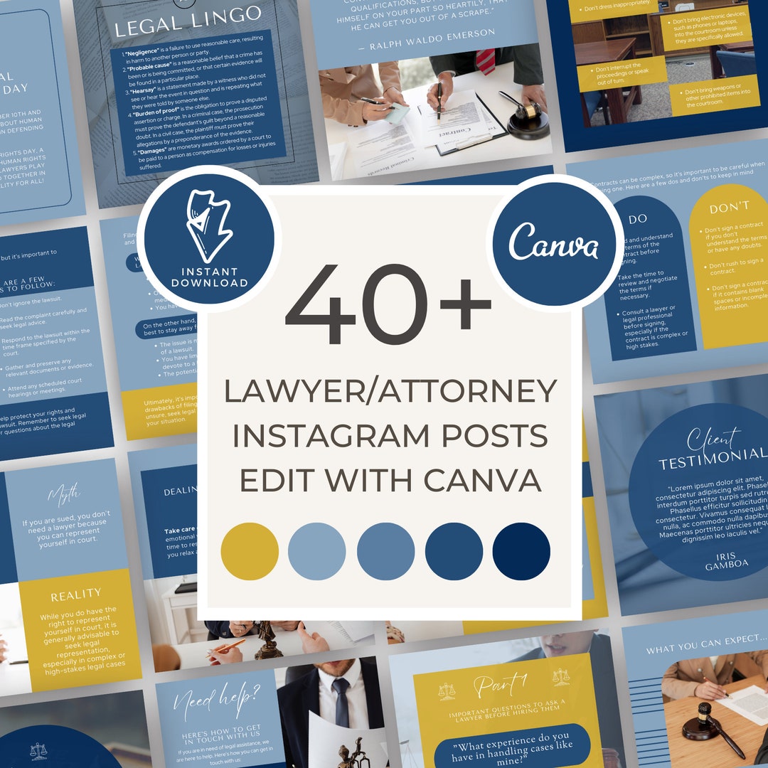 Law Firm Instagram Post Ideas, Blue, Social Media Posts for Lawyers and ...