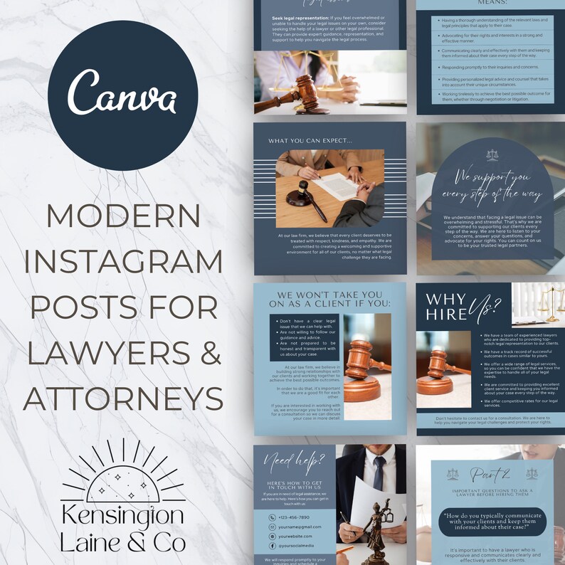 Law Firm Instagram Post Ideas, Blue, Social Media Posts for Lawyers and ...