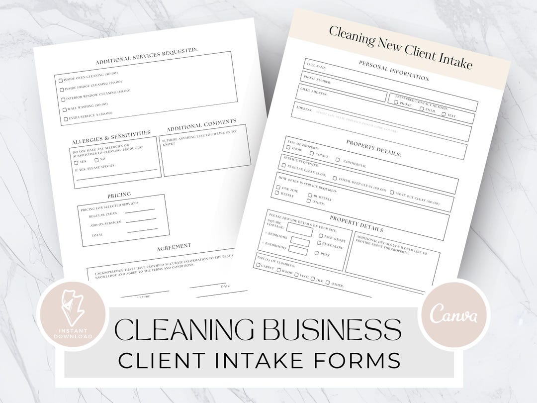 Commercial Cleaning Intake Form, Editable Client Questionnaire ...