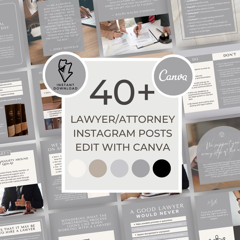 Law Firm Instagram Post Ideas, Grey, Social Media Posts for Lawyers and ...