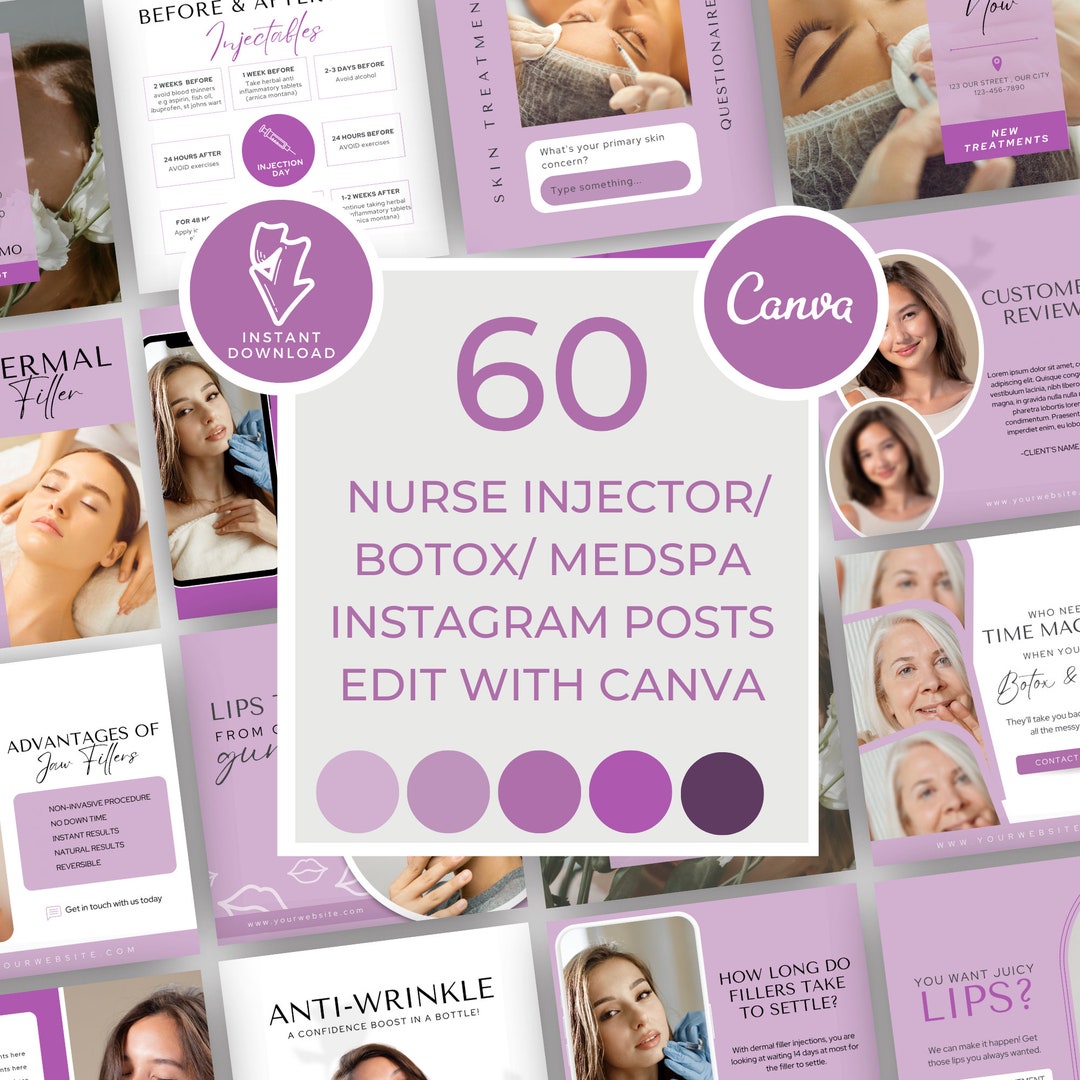 Nurse Injector Instagram Template, Purple, Medspa Canva Templates ...