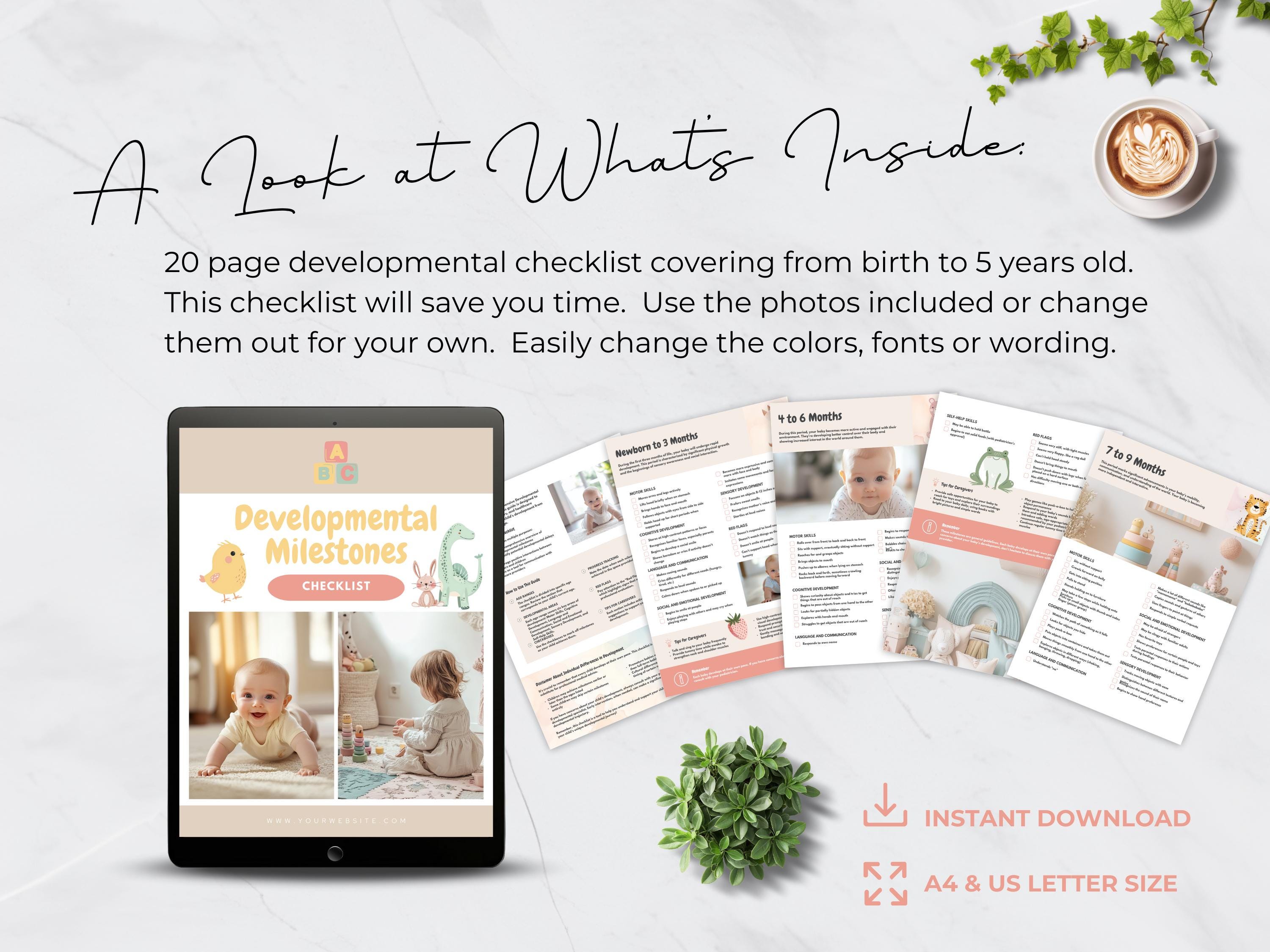 Developmental Milestones Checklist, Infant Development Tracker, Baby ...