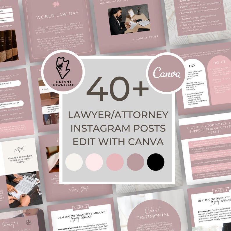Law Firm Instagram Post Ideas, Blush, Social Media Posts for Lawyers ...