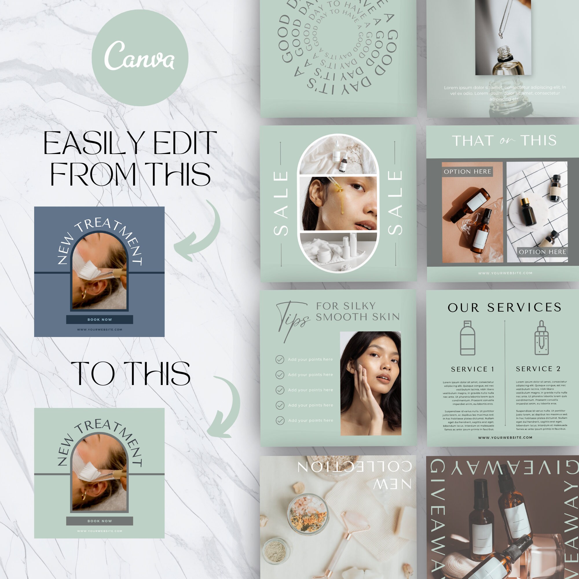 Canva Instagram Template Business Esthetician, Sage, Green, Skin Care ...