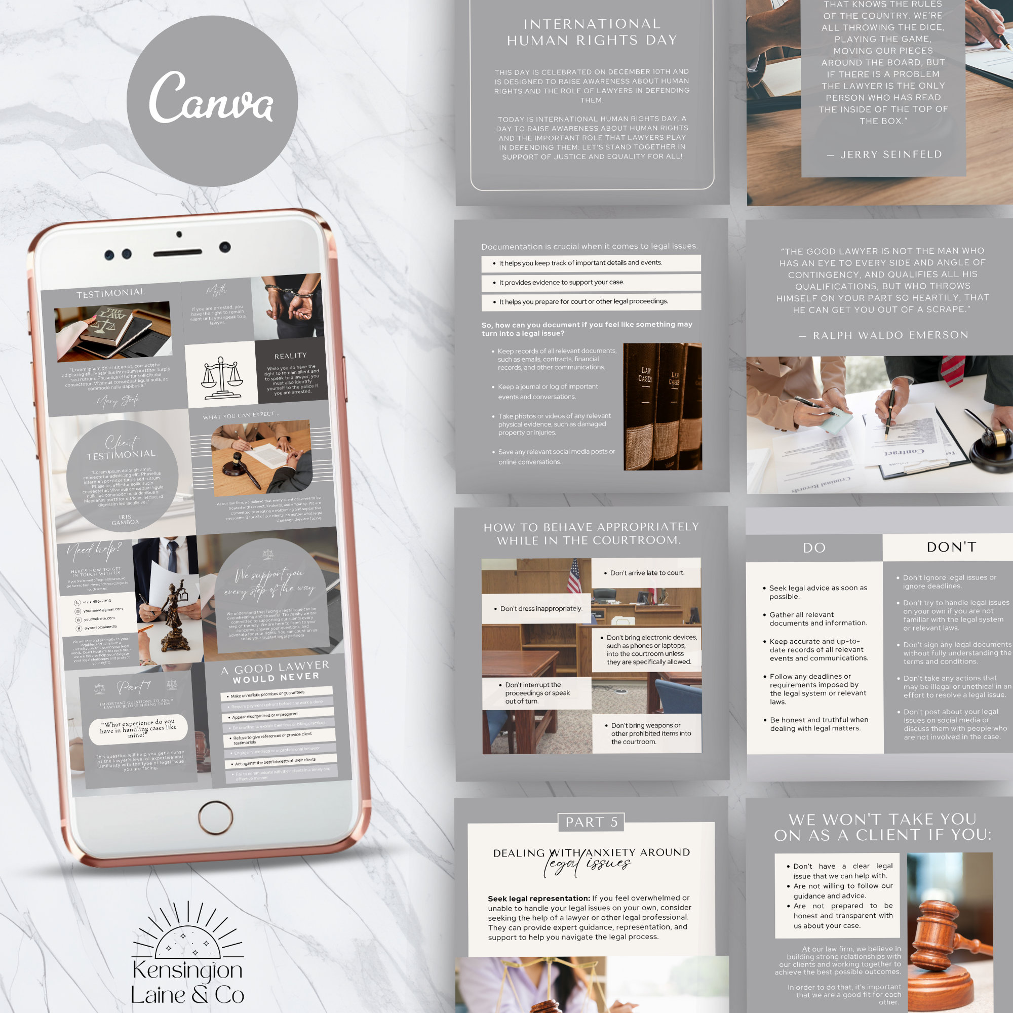 Law Firm Instagram Post Ideas, Grey, Social Media Posts for Lawyers and ...