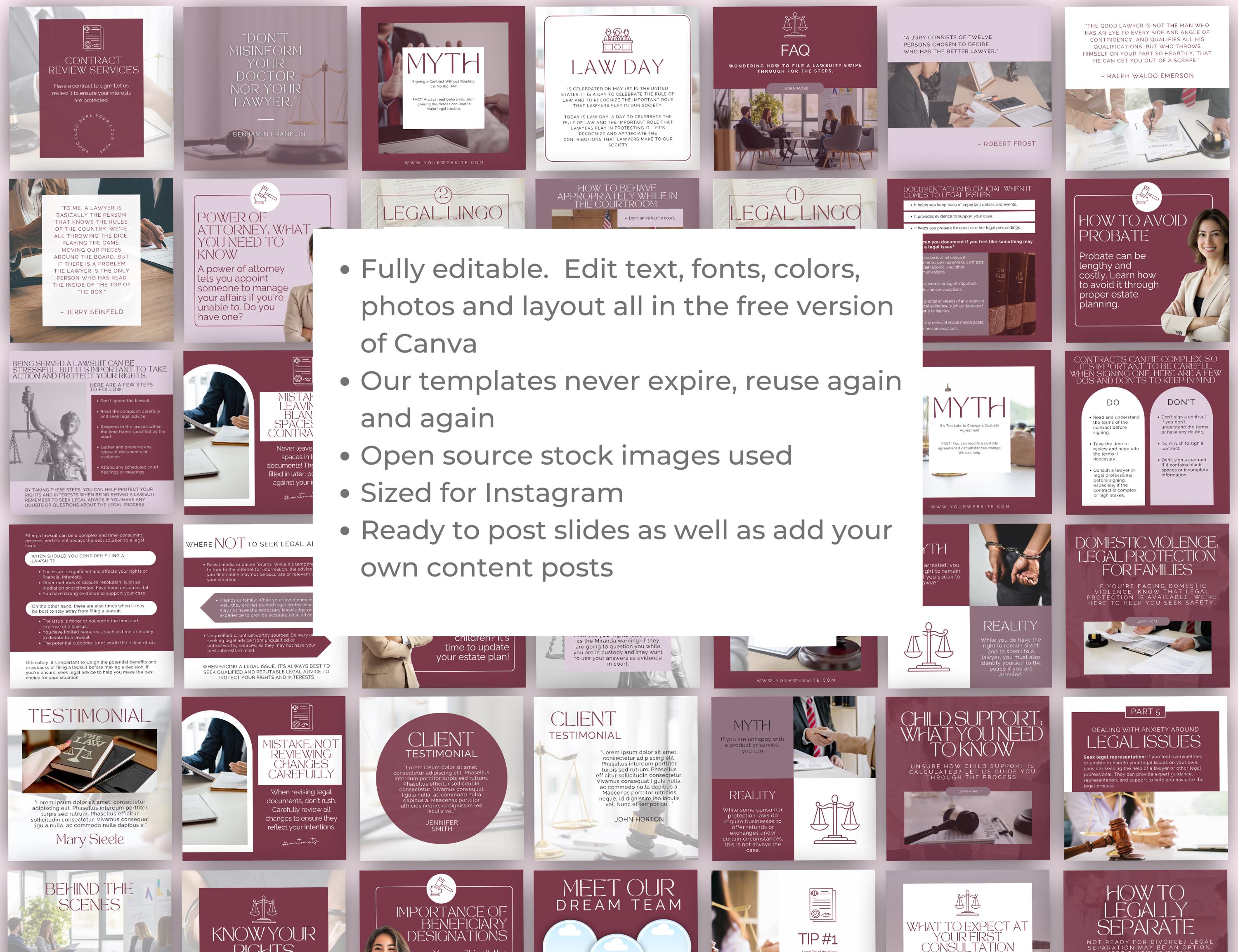 Social Media Posts for Lawyers, Law Firm Instagram, Attorney Templates ...