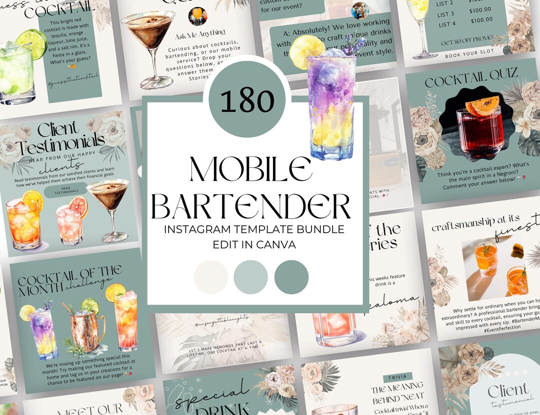Mobile Bar Instagram Templates, Bartender Social Media Posts, Canva ...