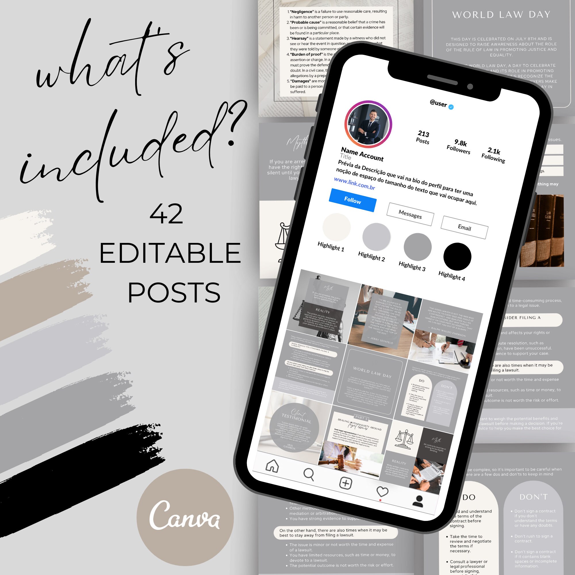 Law Firm Instagram Post Ideas, Grey, Social Media Posts for Lawyers and ...