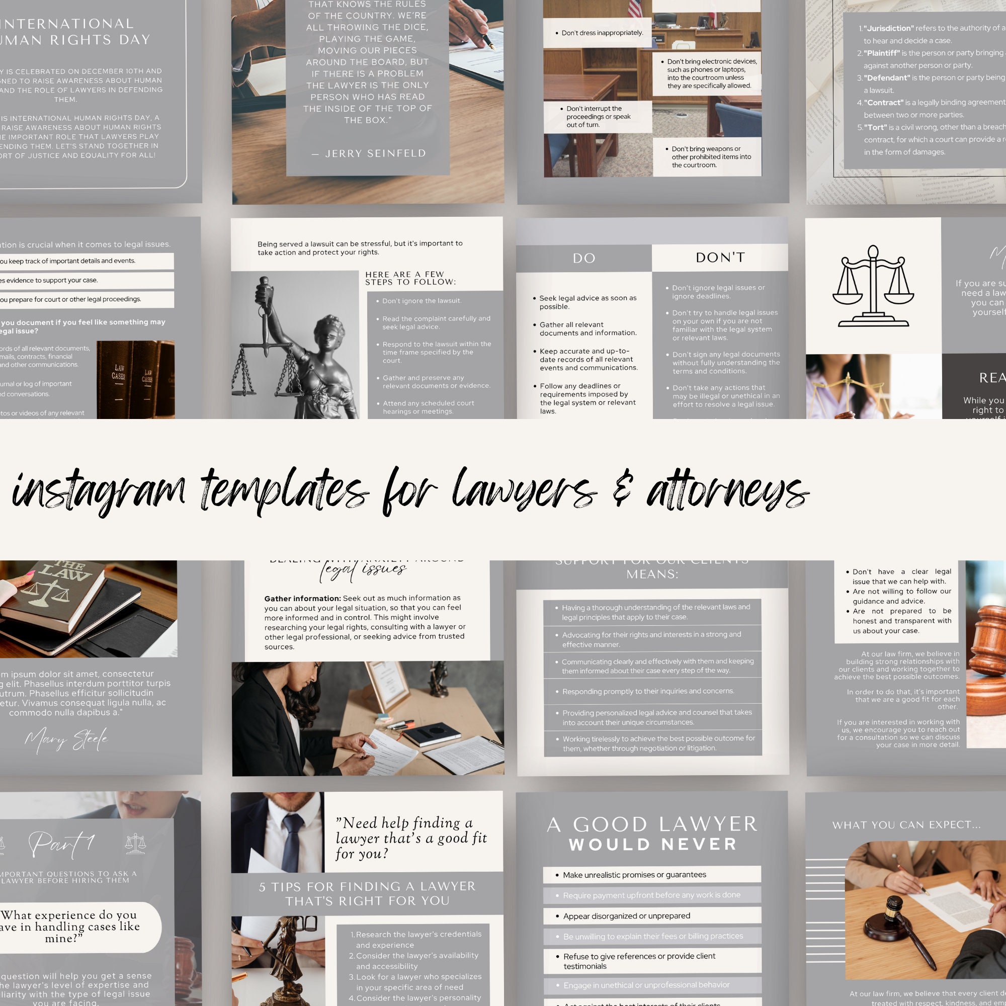 Law Firm Instagram Post Ideas, Grey, Social Media Posts for Lawyers and ...