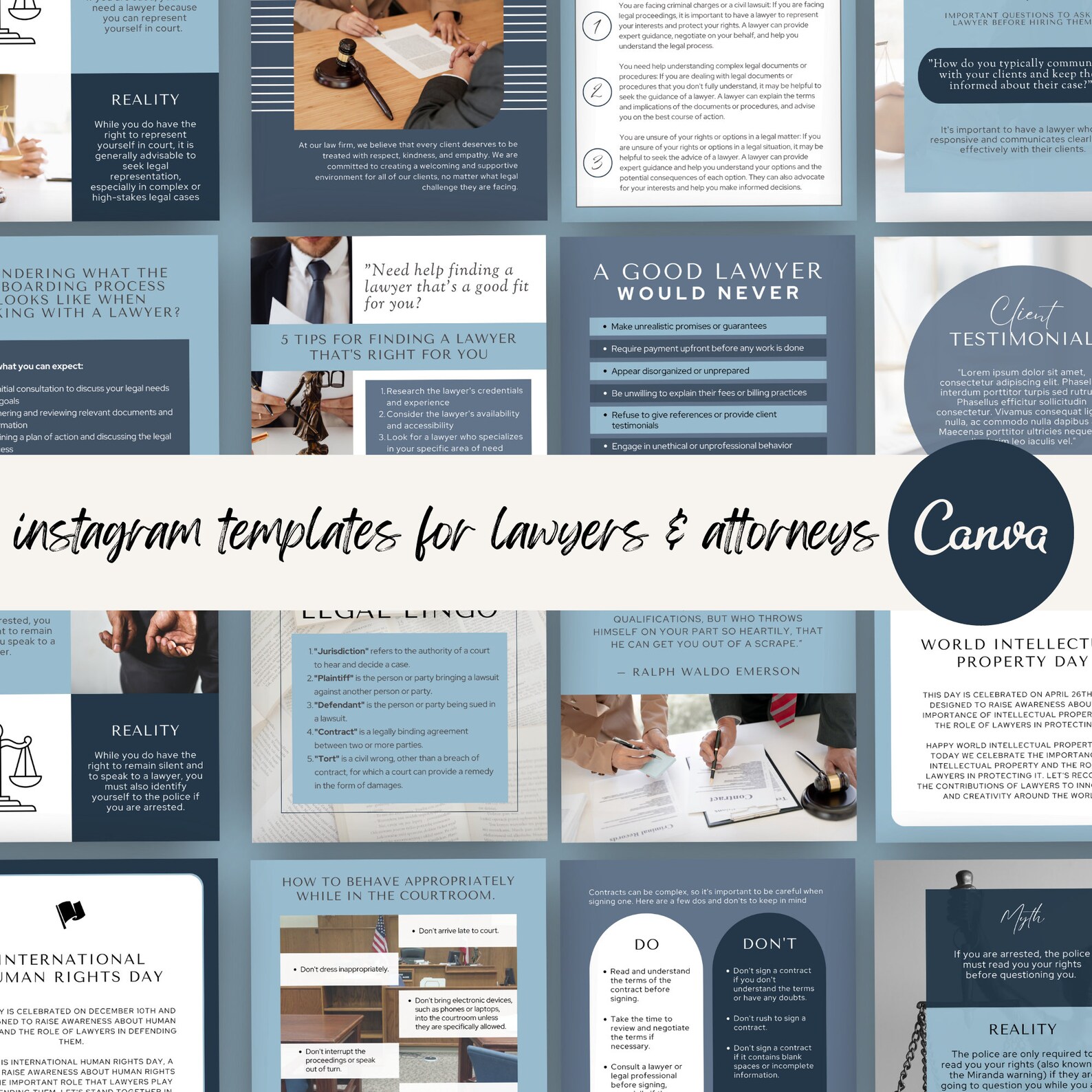 Law Firm Instagram Post Ideas, Blue, Social Media Posts for Lawyers and ...