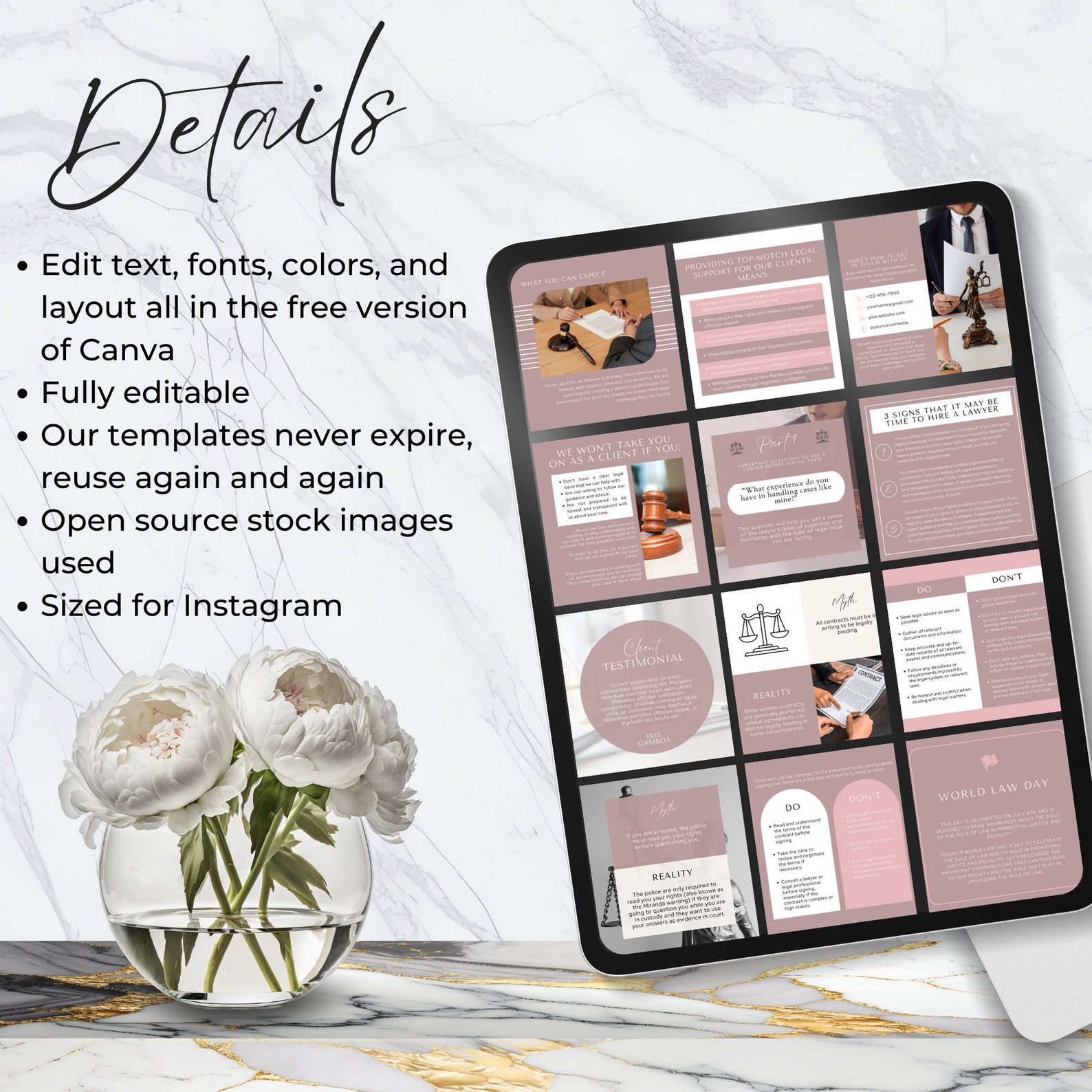 Law Firm Instagram Post Ideas, Blush, Social Media Posts for Lawyers ...