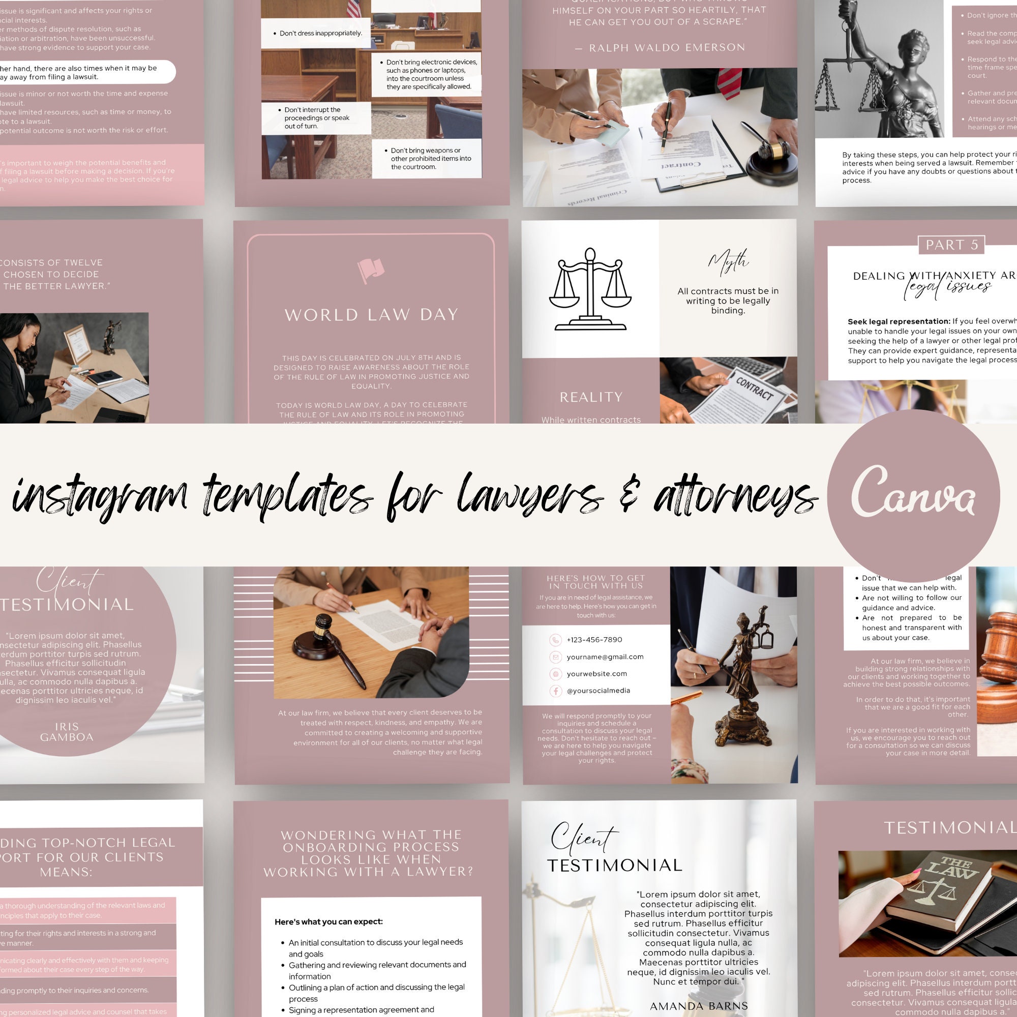 Law Firm Instagram Post Ideas, Blush, Social Media Posts for Lawyers ...