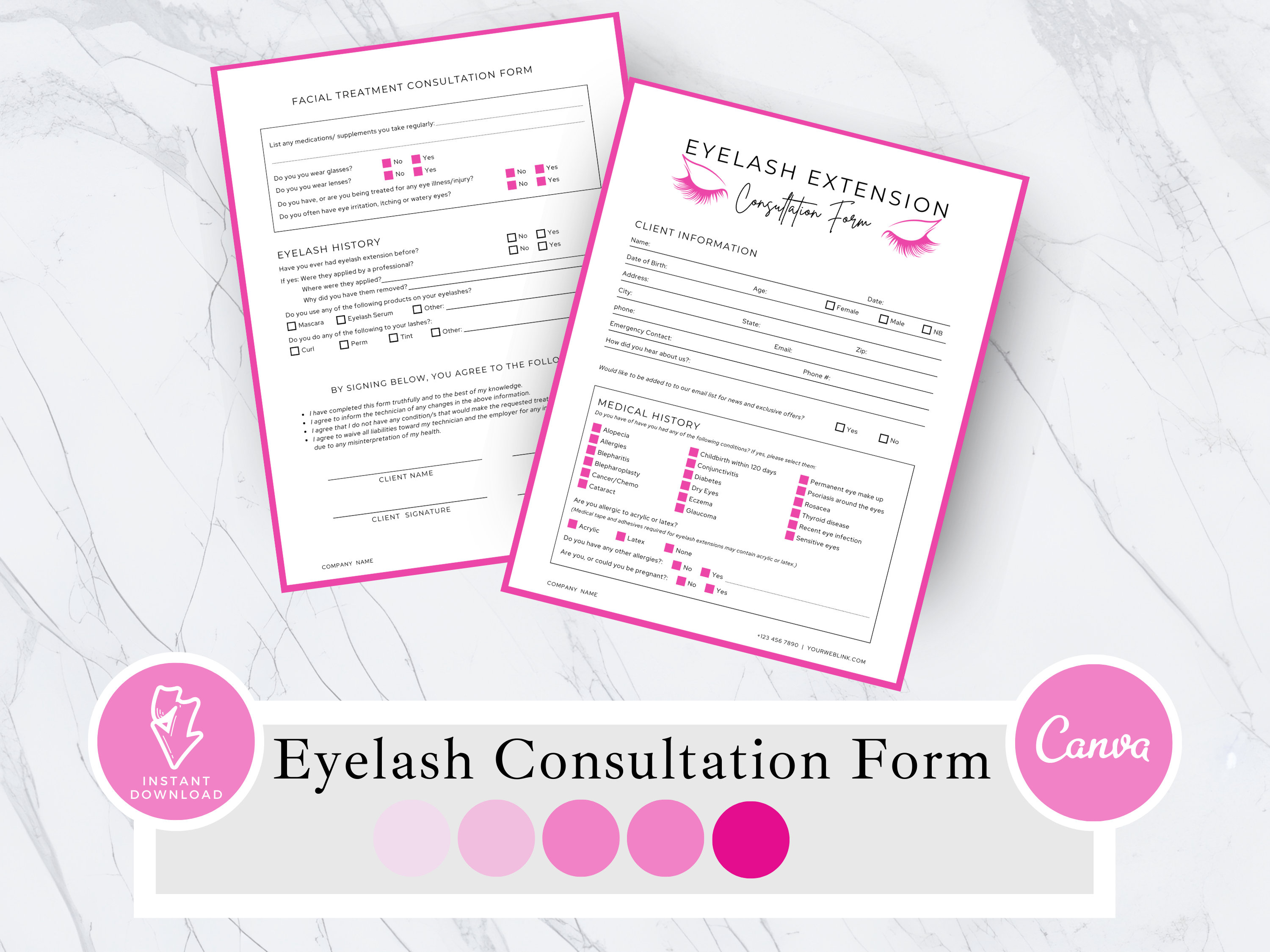 Lash Extension Consent Form Template, Pink, Minimalist, Eyelash, Lash ...