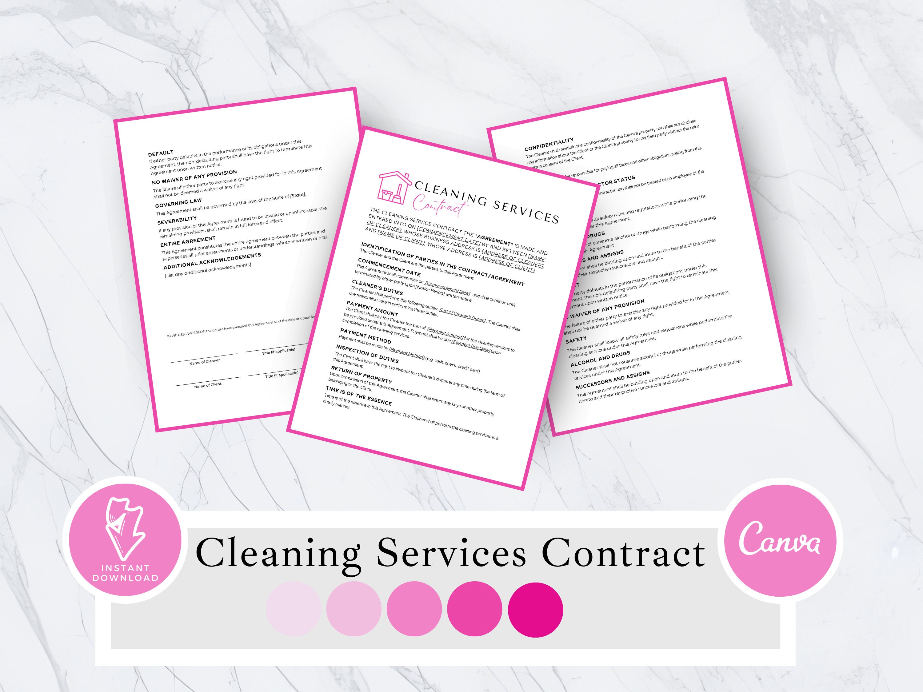 Commercial Cleaning Business Contract, Pink, Janitorial Service ...