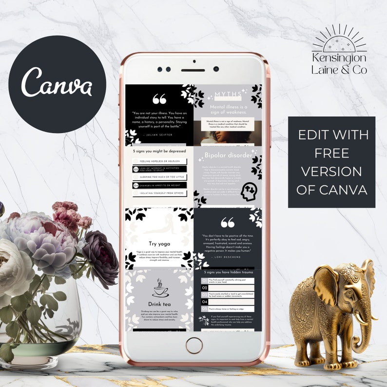 Mental Health Instagram Canva Bundle, Minimalist, Templates for Canva ...