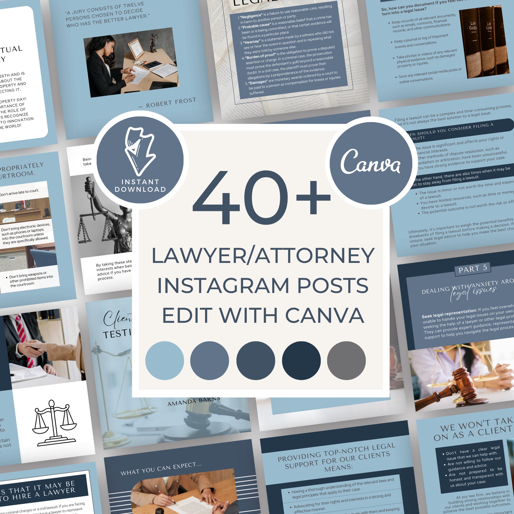 Law Firm Instagram Post Ideas, Blue, Social Media Posts for Lawyers and ...