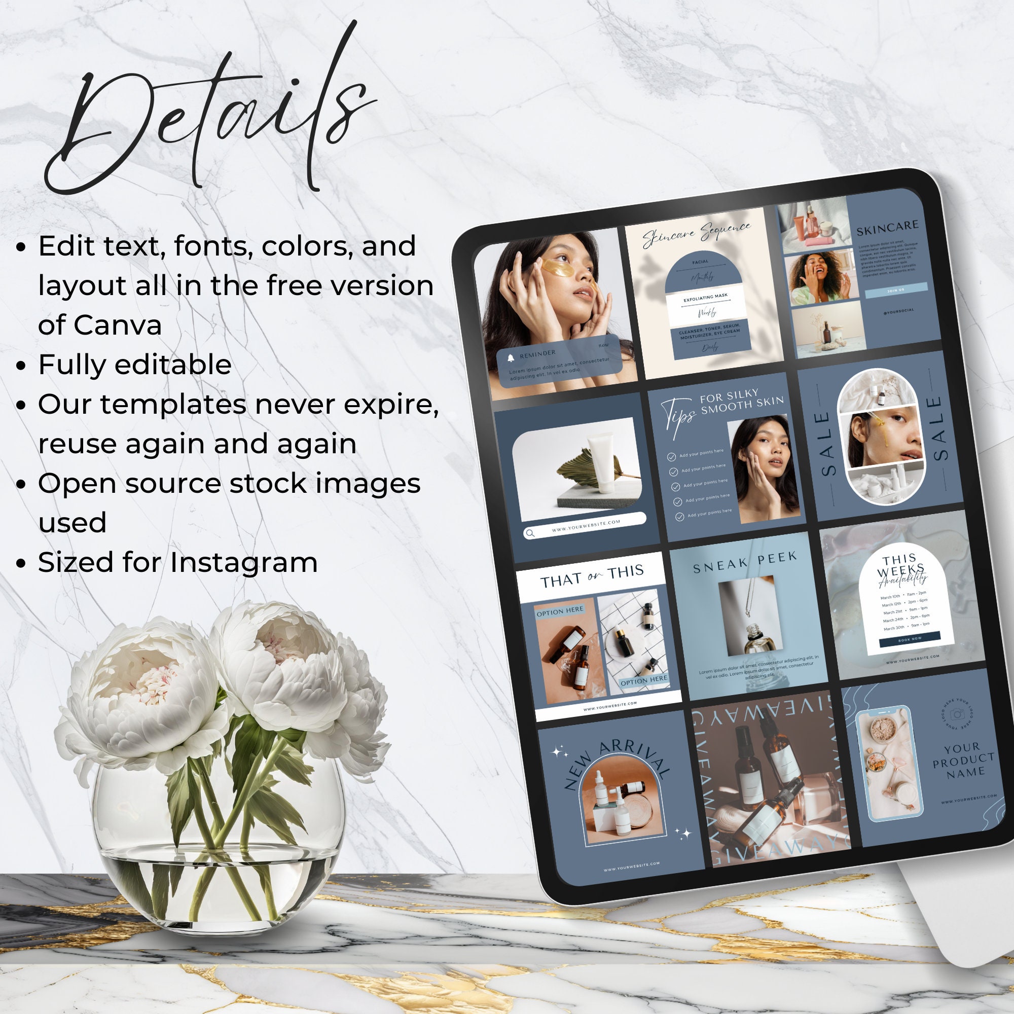 Canva Instagram Template Business Esthetician, Blue, Skin Care ...