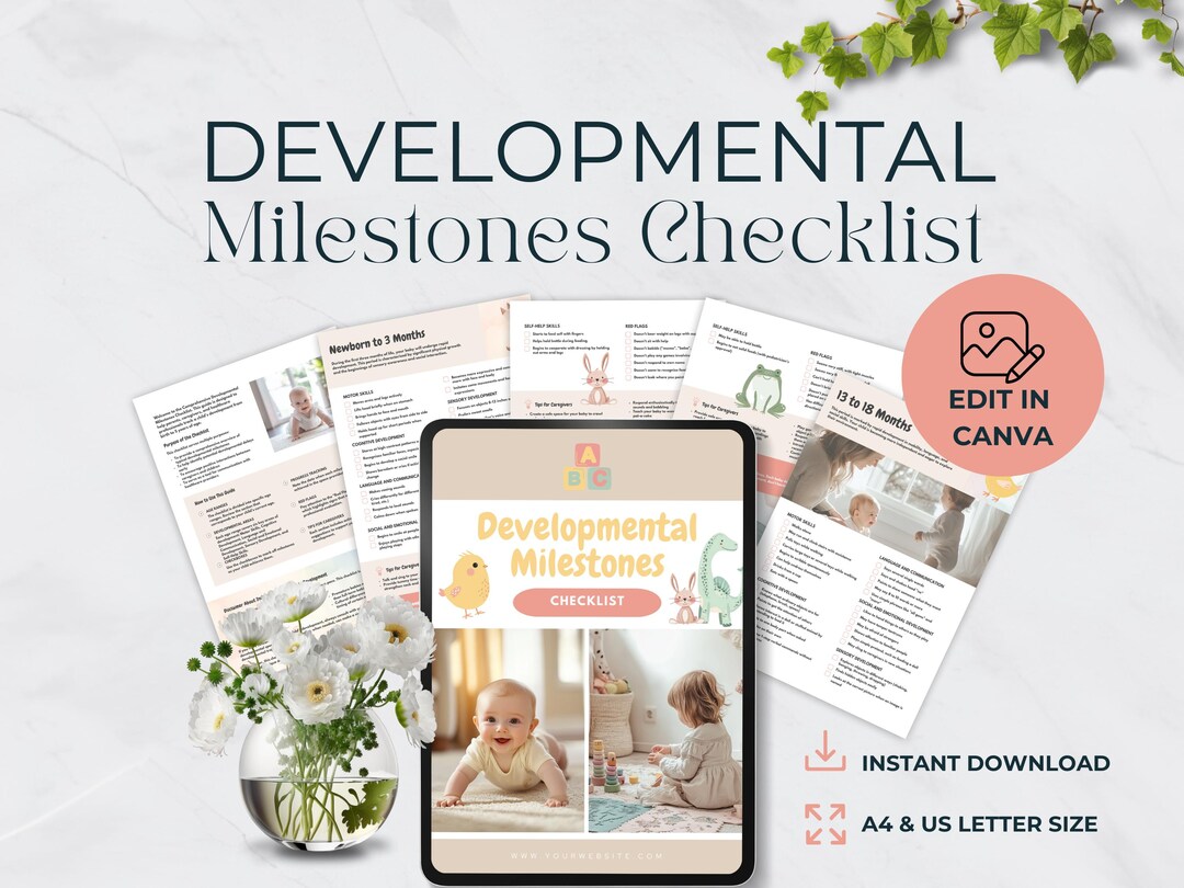 Developmental Milestones Checklist, Infant Development Tracker, Baby ...
