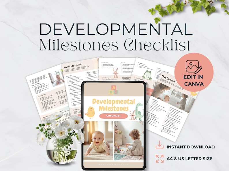 Developmental Milestones Checklist, Infant Development Tracker, Baby ...