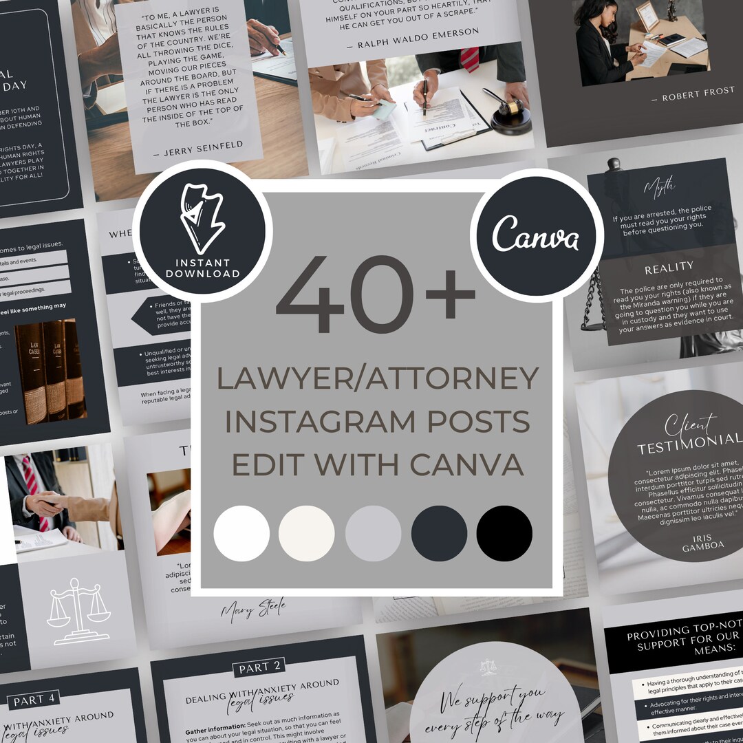 Law Firm Instagram Post Ideas, Black, Social Media Posts for Lawyers ...