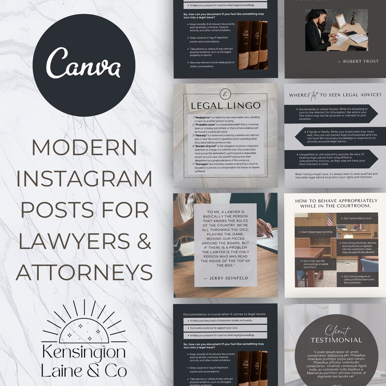 Law Firm Instagram Post Ideas, Black, Social Media Posts for Lawyers ...