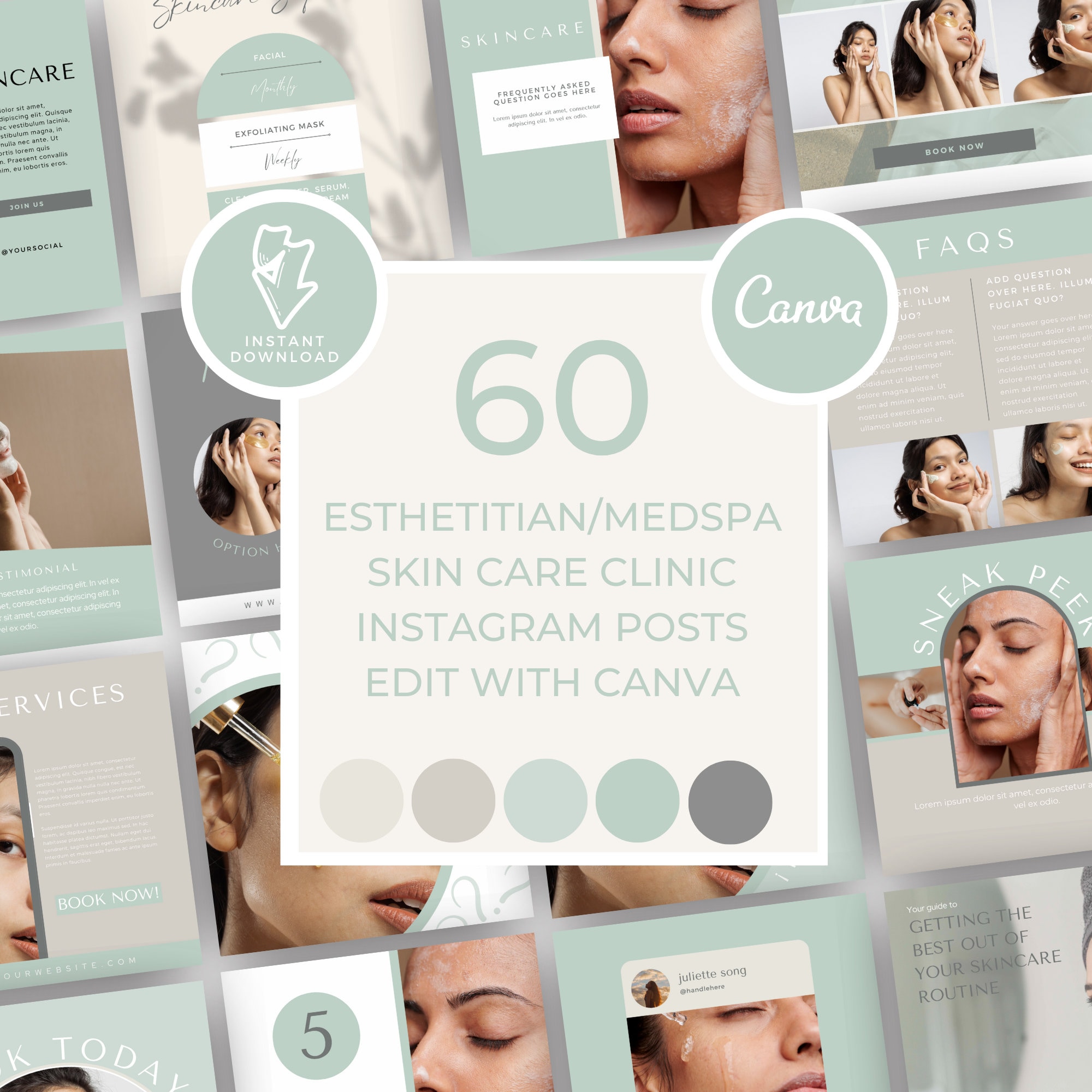 Canva Instagram Template Business Esthetician, Sage, Green, Skin Care ...
