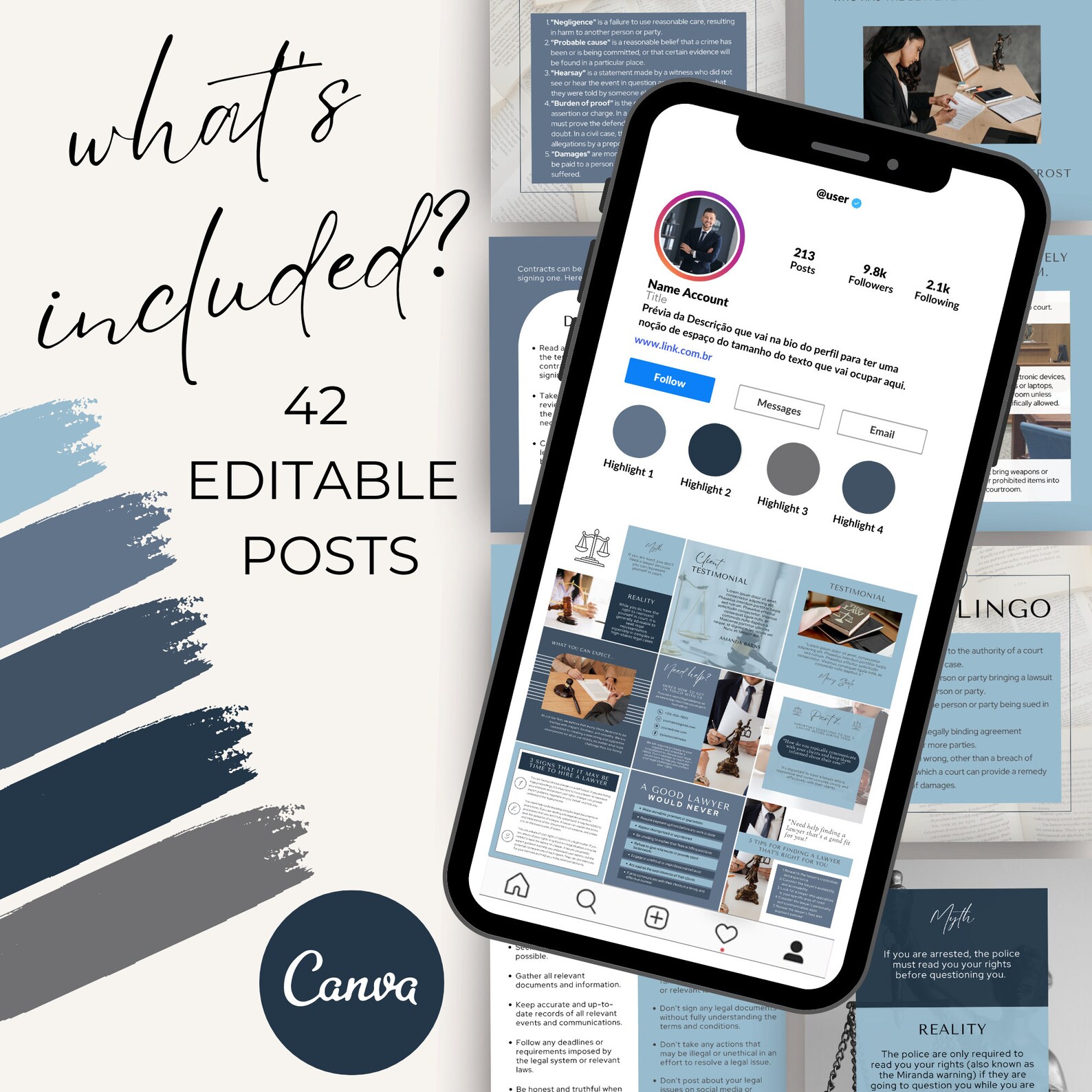 Law Firm Instagram Post Ideas, Blue, Social Media Posts for Lawyers and ...