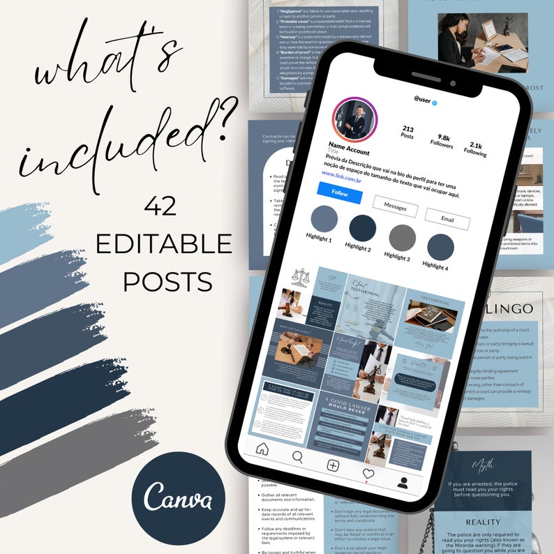 Law Firm Instagram Post Ideas, Blue, Social Media Posts for Lawyers and ...