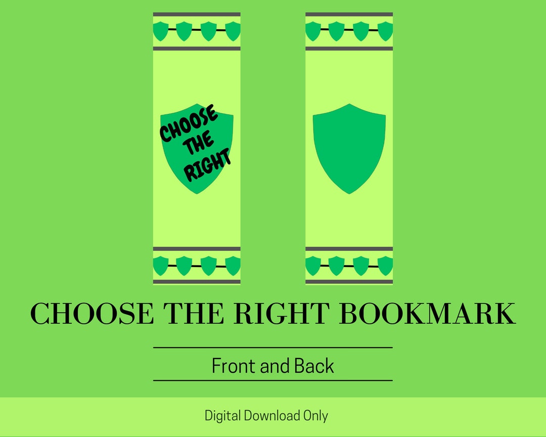 LDS Choose the Right Shield Green Bookmark. Digital Download Only. - Etsy
