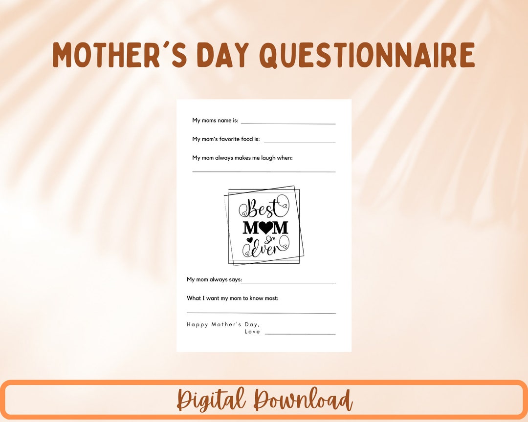 Mother's Day Questionnaire Digital Download Fill in the Blanks - Etsy