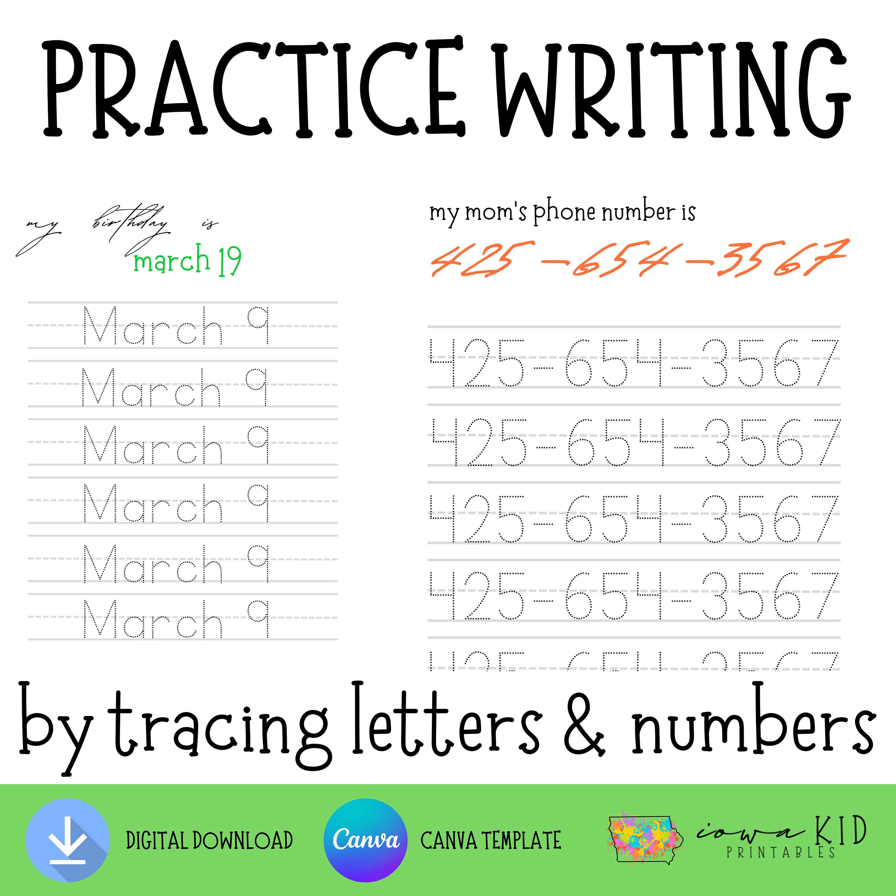 All About Me Tracing Kid Worksheets-print at Home-customize-learn to ...