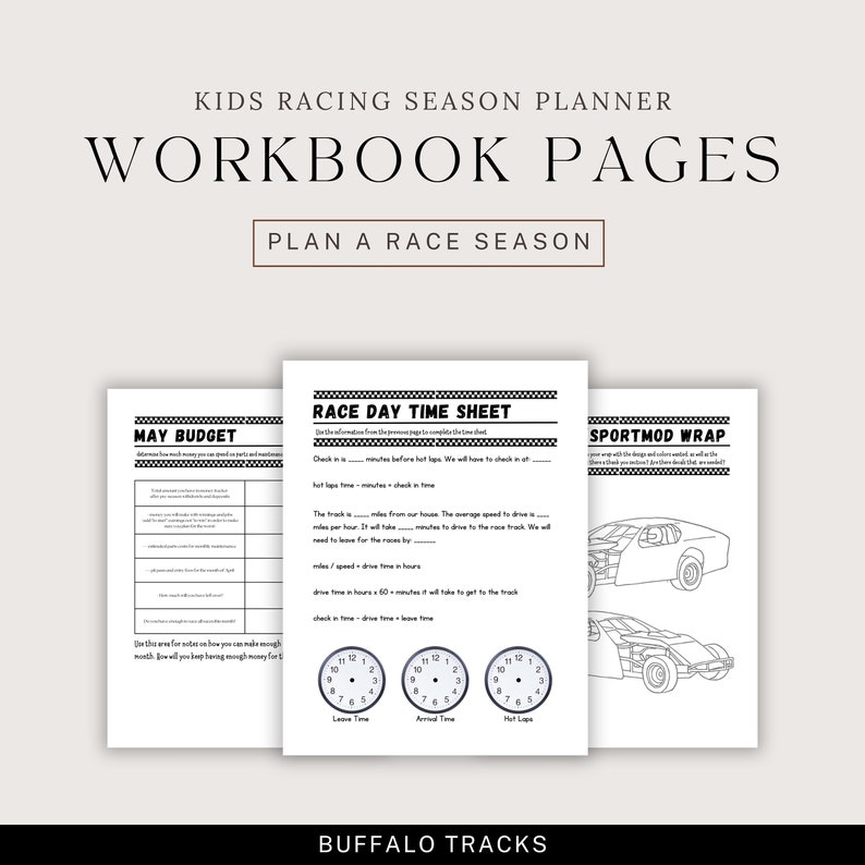 Junior Racer Season Planner: Kids Racing Workbook (digital Printable ...