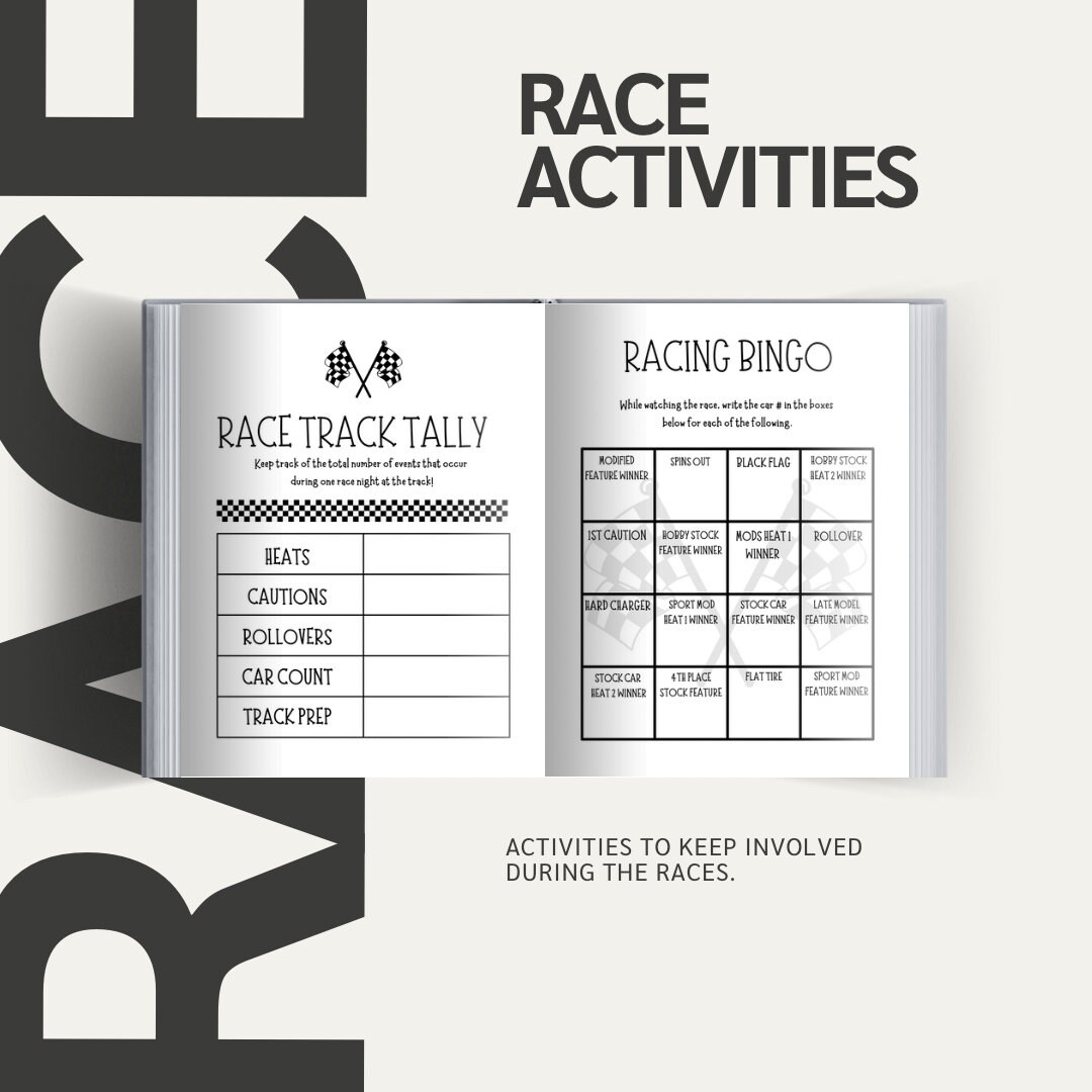 Racing Activities Autograph Book - Printable, Games, Letters, Draw ...