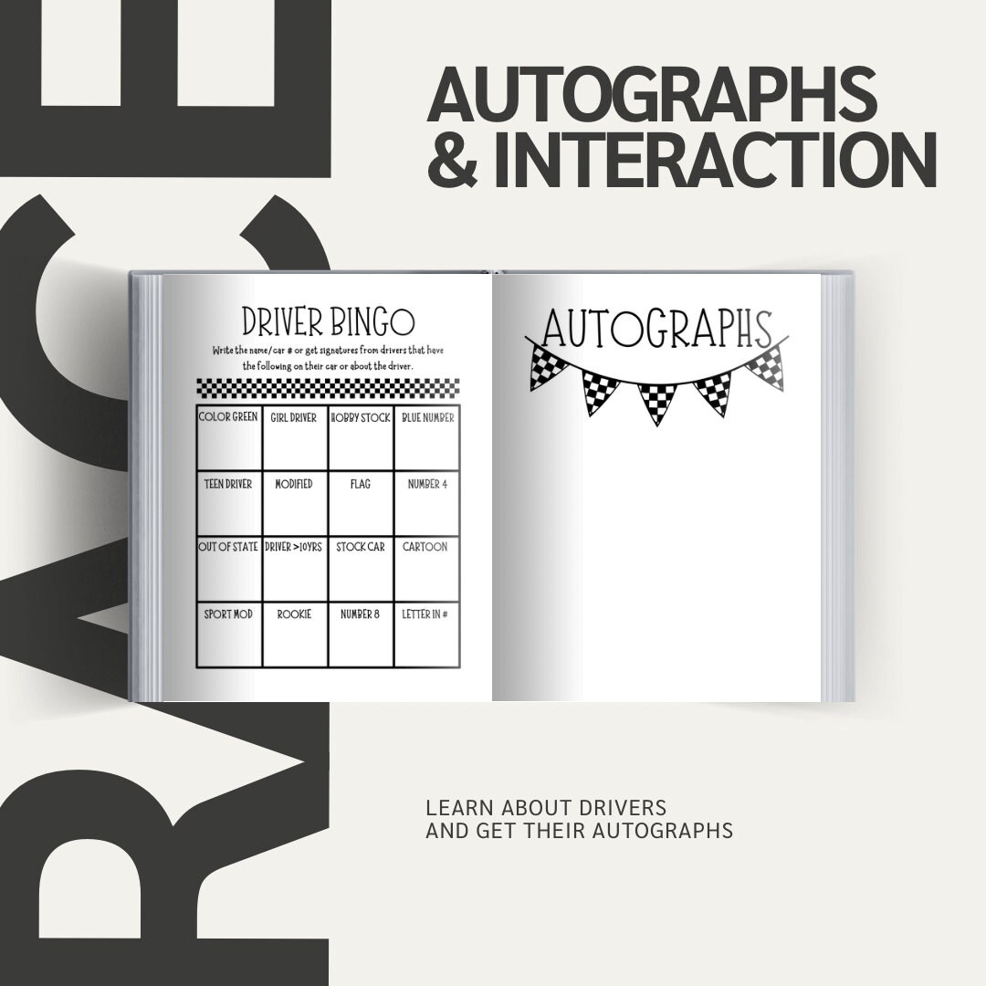 Racing Activities Autograph Book - Printable, Games, Letters, Draw ...