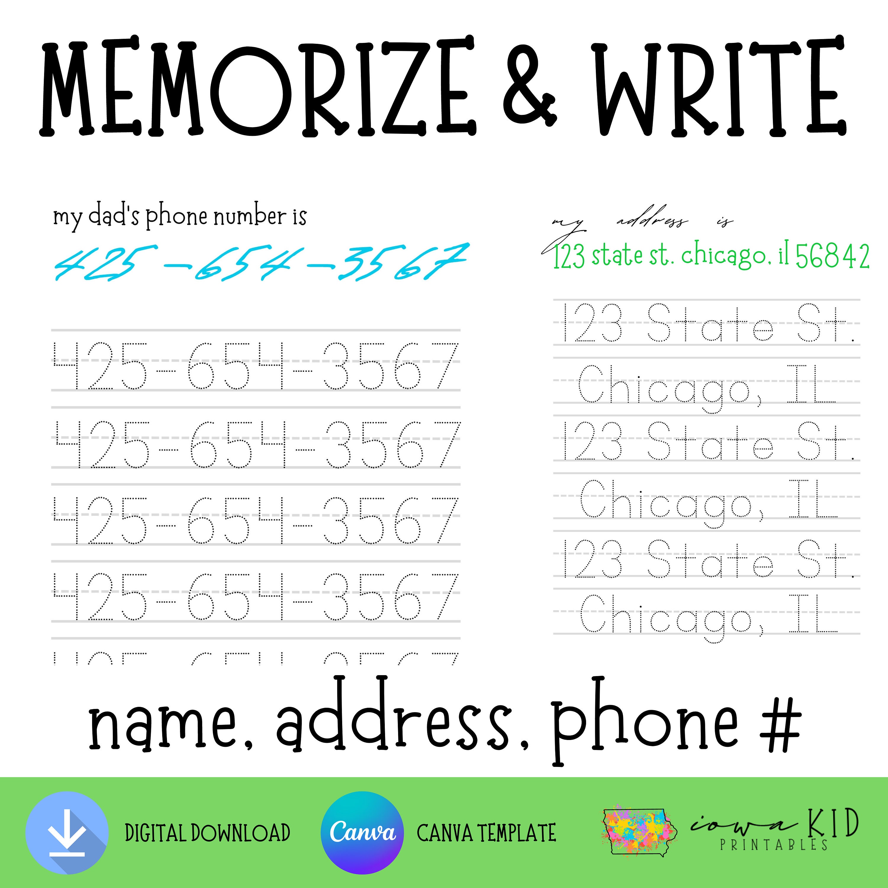 All About Me Tracing Kid Worksheets-print at Home-customize-learn to ...