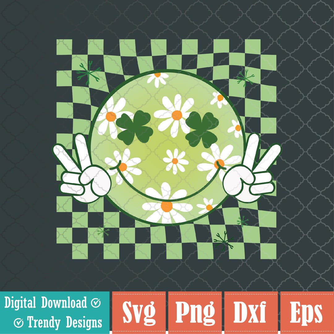 Groovy Shamrock Smile Face Svg, St Patricks Daysvg, Png File - Etsy