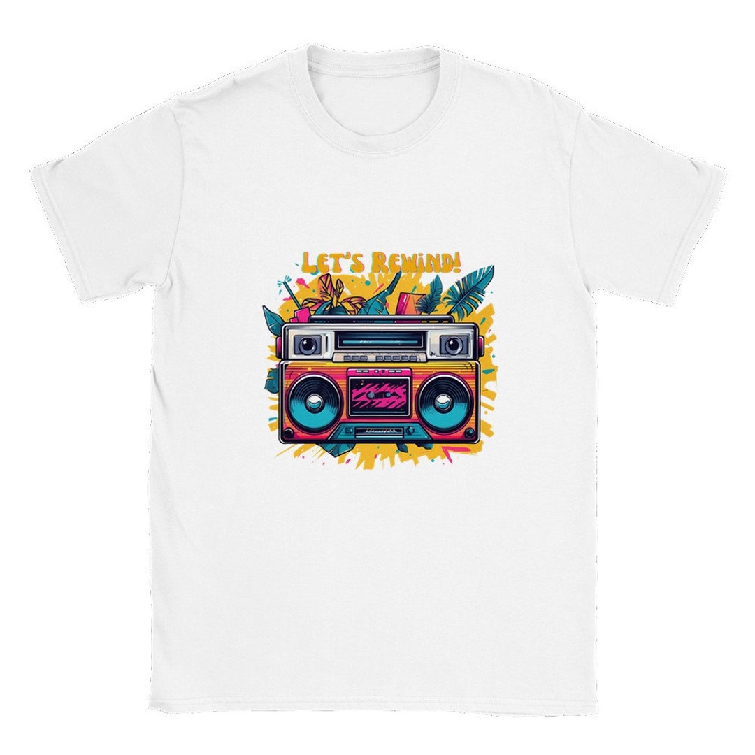 Ghetto Blaster T-shirt Retro 80's Fashion Fun Let's Rewind Music T ...