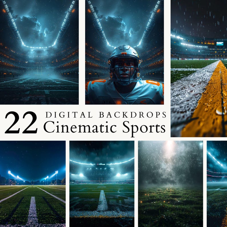 22 Cinematic Sports Field Digital Backdrops, Moody Football Field Photo ...