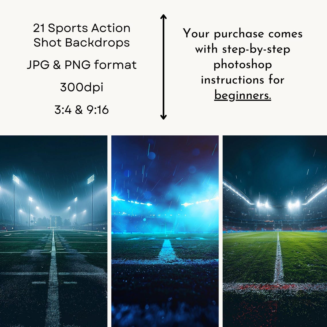22 Cinematic Sports Field Digital Backdrops, Moody Football Field Photo ...