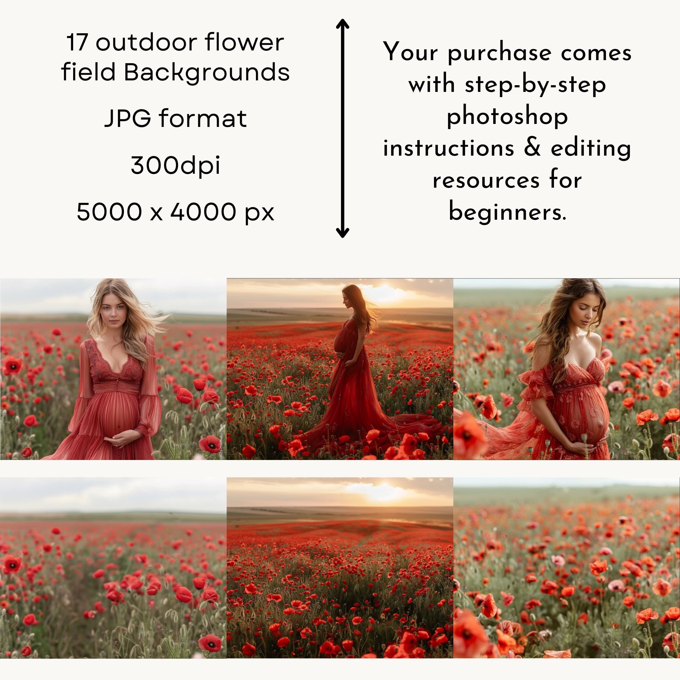 Flower Field Digital Backdrops, Photoshop JPG Files, Outdoor Maternity ...
