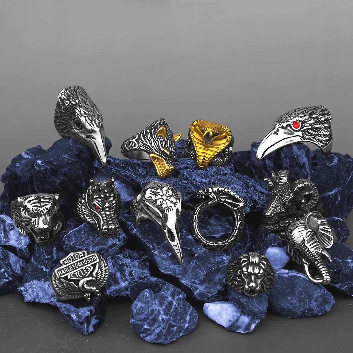 Mythical Animal Rings Men's Statement Rings Viking Rings Fashion Rings ...