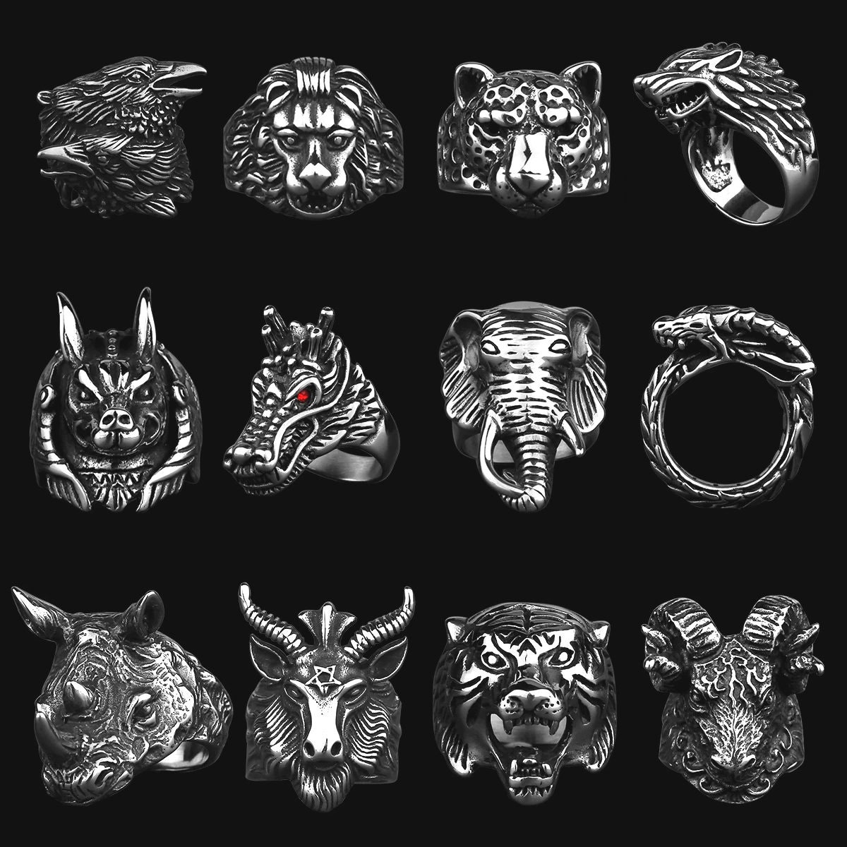Mythical Animal Rings Men's Statement Rings Viking Rings Fashion Rings ...