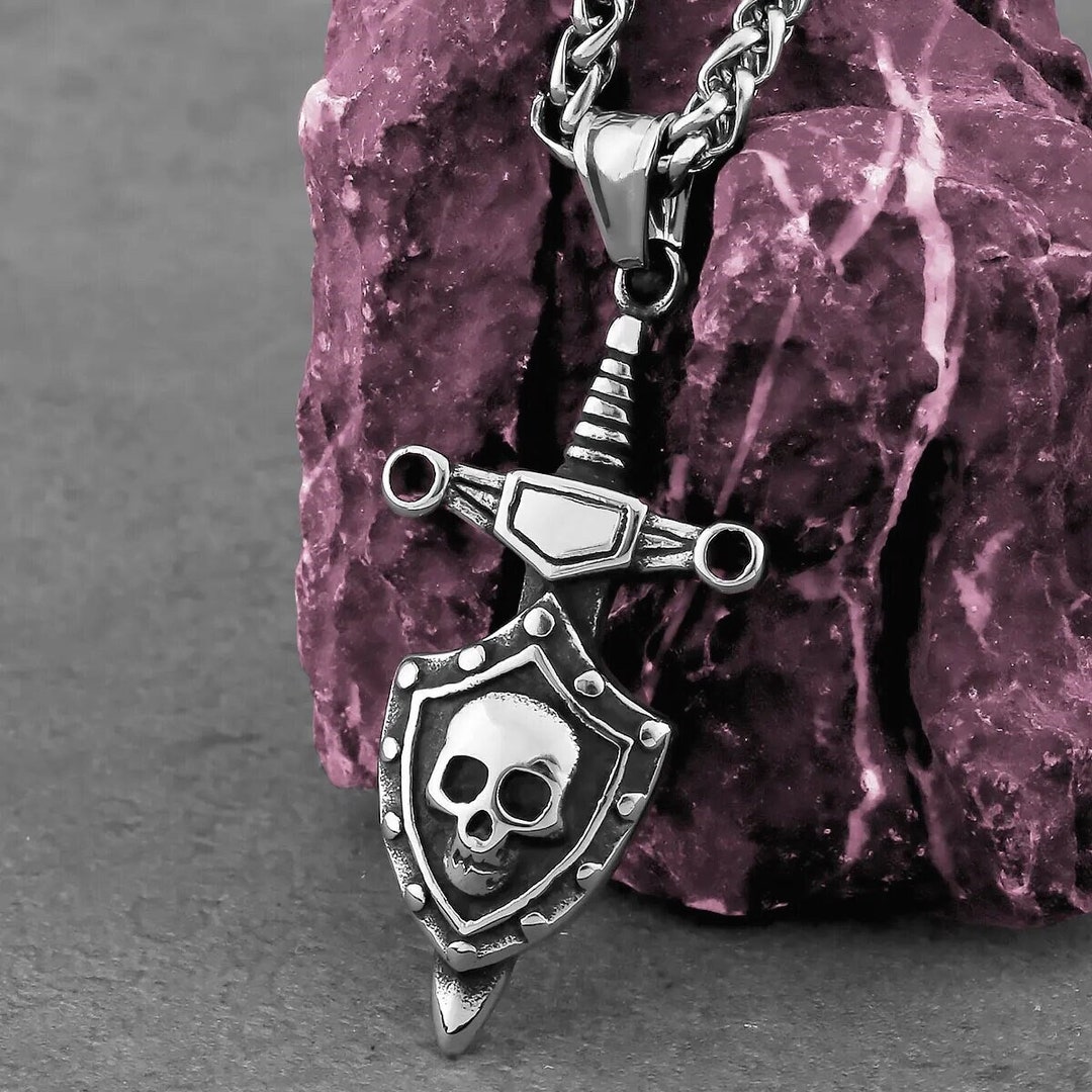 Knight's Valor Medieval Sword Hilt and Skull Shield Pendant A Timeless ...
